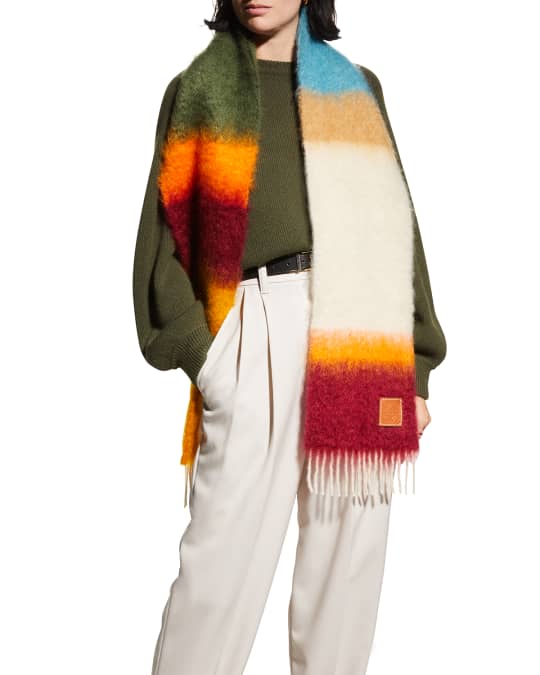 Loewe Multicolor Striped Mohair-Wool Scarf | Neiman Marcus