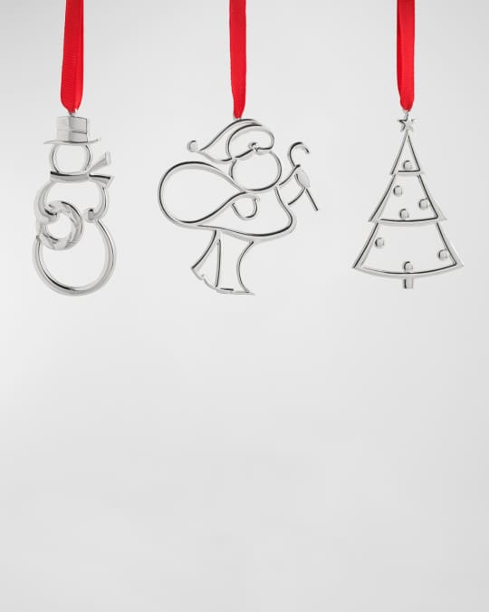 Nambe Mini Assorted Ornaments Set - Santa, Tree, & Snowman | Neiman Marcus