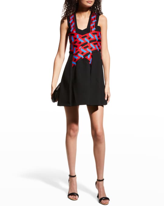 Versace Monogram-Print Enver Satin Mini Dress | Neiman Marcus