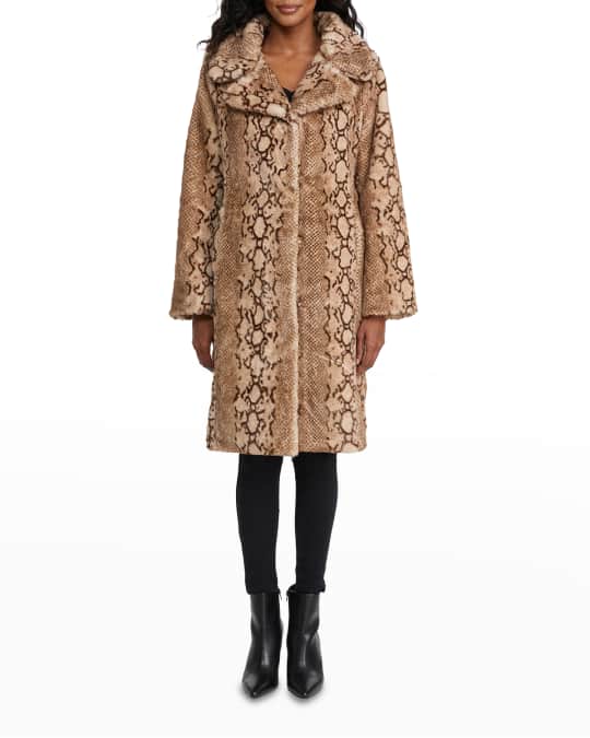 Badgley Mischka Patricia Python-Pattern Bunny Faux Fur Coat | Neiman Marcus