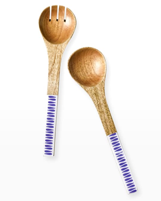 Coton Colors Iris Blue Drop Mango Wood Salad Server Set | Neiman Marcus