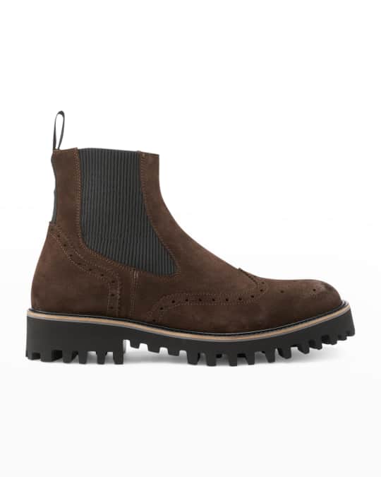 Karl Lagerfeld Men's Wing-Tip Suede Lug-Sole Chelsea Boots | Neiman Marcus