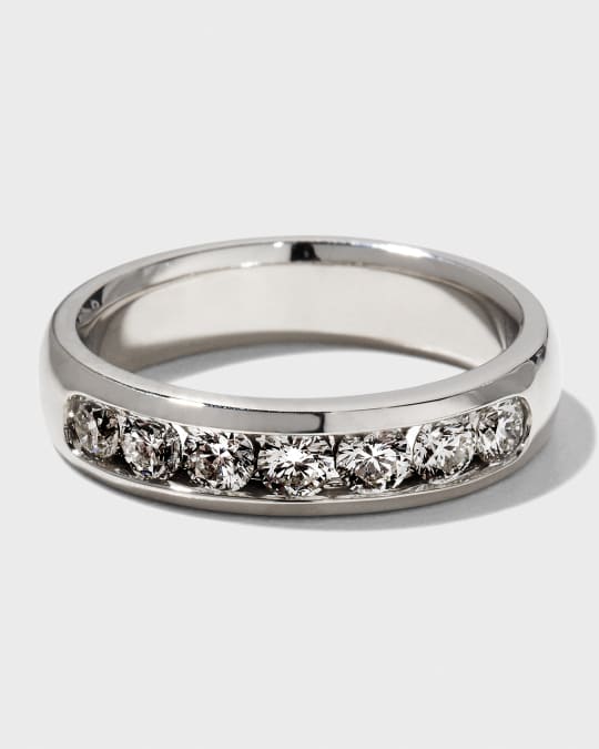 Neiman Marcus Diamonds Men's 18k White Gold Round 7-Diamond Ring, Size ...