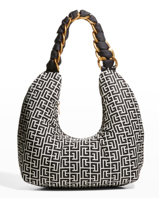 Balmain Monogram-Print Pillow Nylon Hobo Bag | Neiman Marcus
