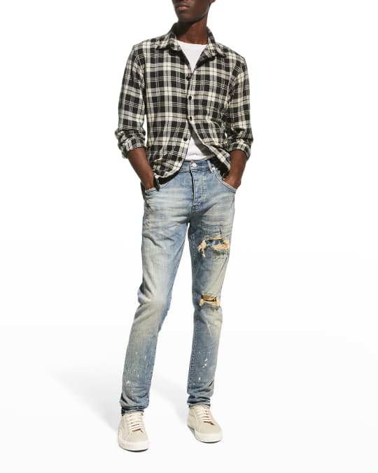 PURPLE Men's Bandana Rip/Repair Skinny Jeans | Neiman Marcus