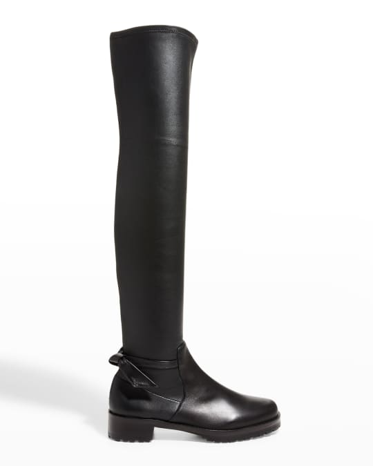 Alexandre Birman Clarita Bow Over-The-Knee Moto Boots | Neiman Marcus