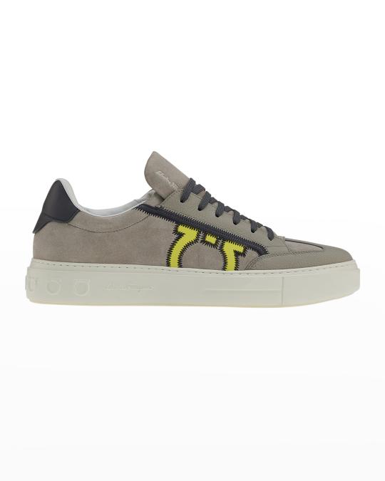 Ferragamo Men's Borg 5 Gancio Mix-Leather Low-Top Sneakers | Neiman Marcus