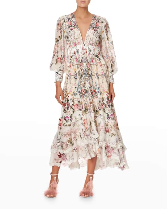 Camilla Floral Silk Button-Front Dress | Neiman Marcus