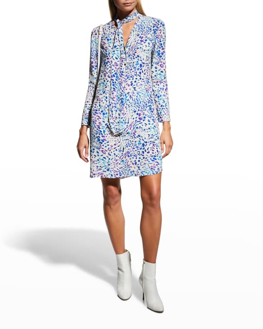 Robert Graham Brenna Leopard-Print Tie-Neck Dress | Neiman Marcus