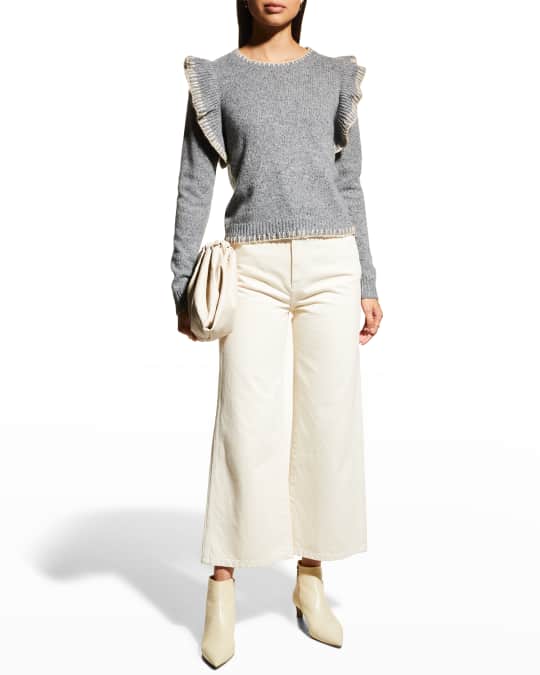 Autumn Cashmere Cashmere Ruffle Blanket-Stitch Sweater | Neiman Marcus