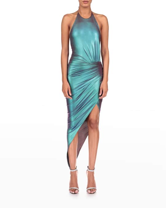 Alexandre Vauthier Metallic Ruched Asymmetric Halter Dress | Neiman Marcus