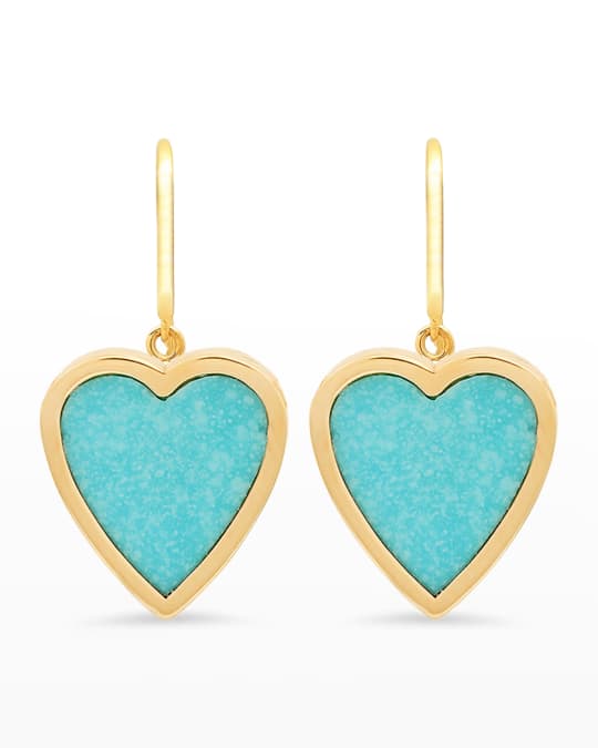 Yellow Gold Turquoise Heart Drop Earrings