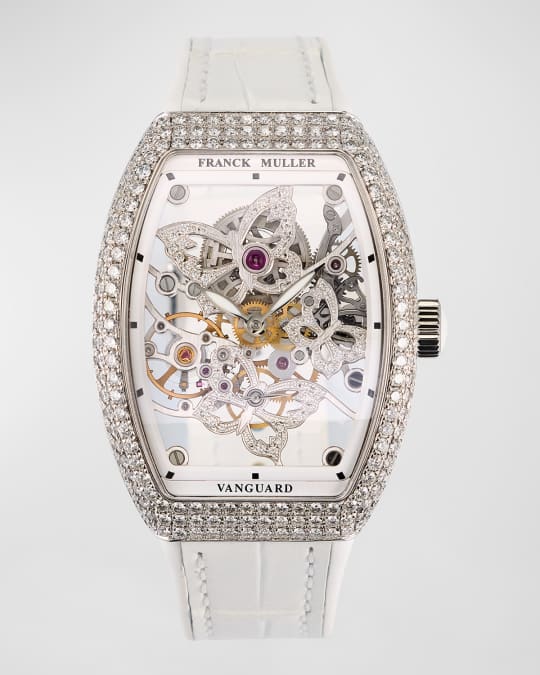 Franck Muller Butterfly Diamond Skeleton Watch White Strap | Neiman Marcus