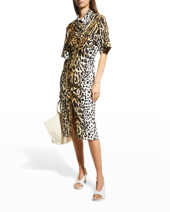 St. John Margay-Print Silk Midi Shirtdress | Neiman Marcus