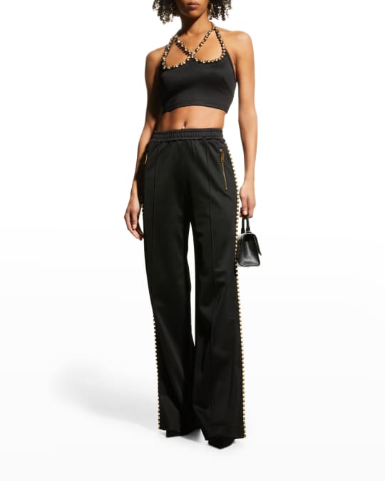 AREA Crystal Dome Side-Straps Track Pants | Neiman Marcus