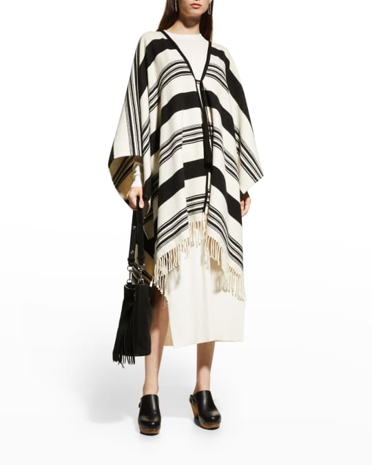 Etro Striped Cape w/ Fringe Trim | Neiman Marcus