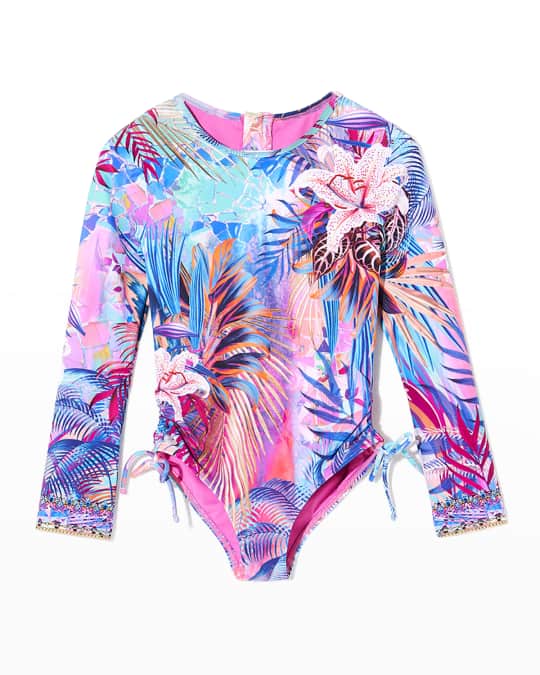 Camilla Girl's Tropical-Print Ruched Paddle Suit, Size 12-14 | Neiman ...