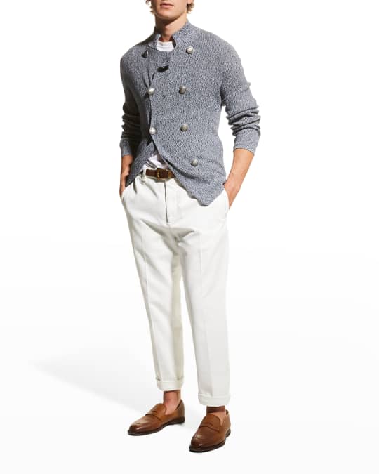 Brunello Cucinelli Men's Double-Breasted Melange Sweater | Neiman Marcus