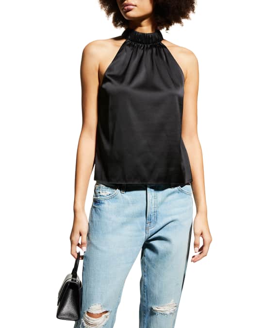 FRAME Shirred Silk Halter Top | Neiman Marcus