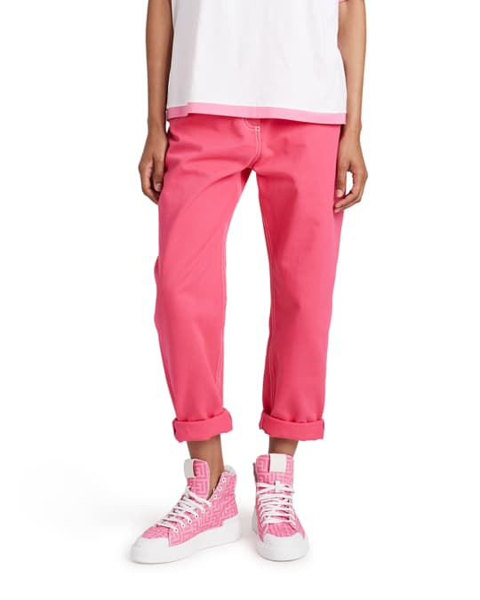 Balmain x Barbie Logo Patch Boyfriend Denim Pants | Neiman Marcus