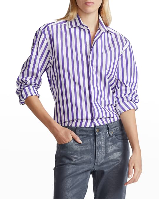 Ralph Lauren Collection Umbrella Striped Button-Down Blouse | Neiman Marcus