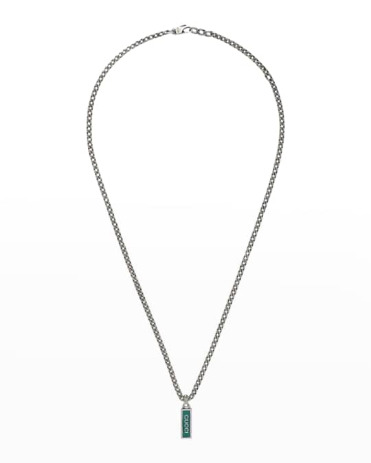 Gucci Men's Enamel Logo Tag Sterling Silver Chain Necklace | Neiman Marcus