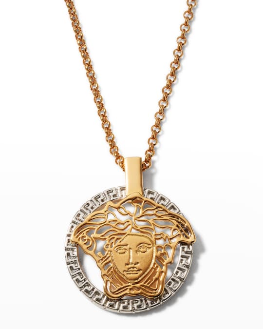 Versace Men's Medusa Touch Two-Tone Logo Pendant Necklace | Neiman Marcus