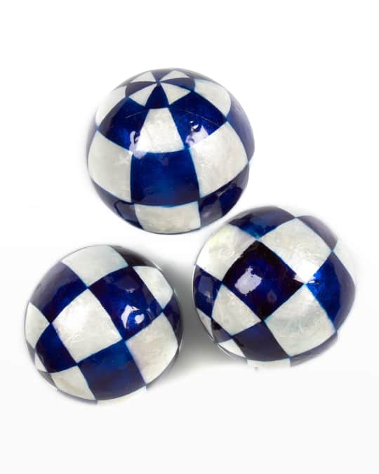MacKenzie-Childs Royal Check Capiz Balls - Large, Set Of 3 | Neiman Marcus