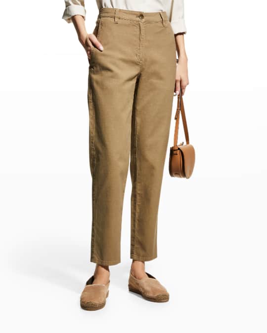 Eileen Fisher Cotton-Hemp High-Rise Tapered Ankle Pants | Neiman Marcus