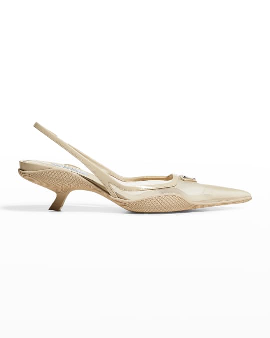 Prada Mesh Logo Slingback Pumps | Neiman Marcus
