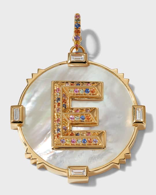 Harwell Godfrey Yellow Gold Initial Medallion with Multi-Sapphires ...