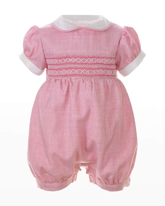 Rachel Riley Girl's Riley Hand-Smocked Collared Romper, Size 3-18M ...