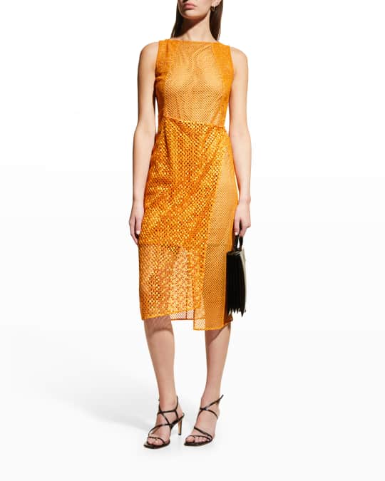 Akris Multi-Embroidered Apron-Front Midi Dress | Neiman Marcus