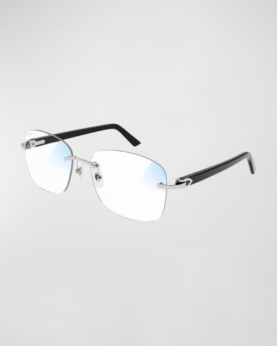 Cartier Men's Rimless Rectangle Logo Optical Glasses | Neiman Marcus