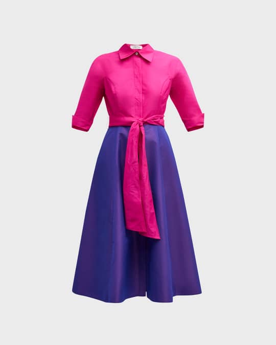 Rickie Freeman for Teri Jon Two-Tone Taffeta Shirtdress | Neiman Marcus