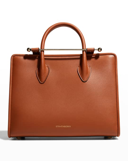 STRATHBERRY Midi Metal Bar Leather Tote Bag | Neiman Marcus