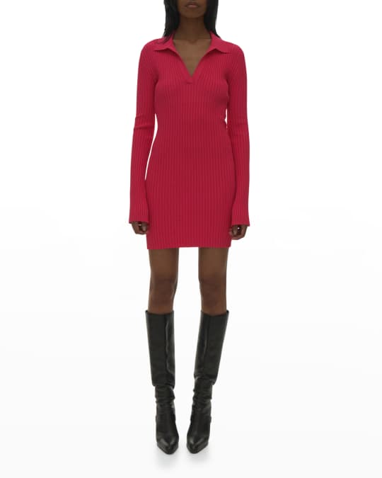 Helmut Lang Ribbed Long-Sleeve Mini Dress | Neiman Marcus