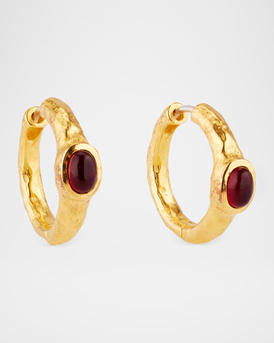 Pamela Love Vivianna Hoop Earrings with Ruby Crackle Glass Cabochon ...