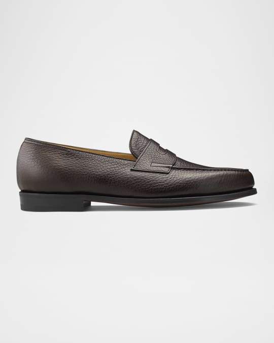 John Lobb Men's Lopez Moorland Textured Leather Penny Loafers | Neiman ...