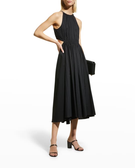 MICHAEL Michael Kors Midi Cotton Poplin Halter Dress | Neiman Marcus
