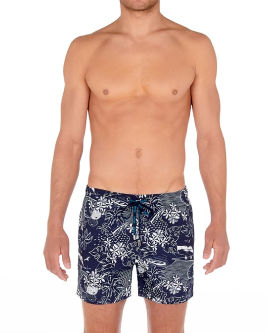 HOM Men's Tropical-Print Swim Trunks | Neiman Marcus