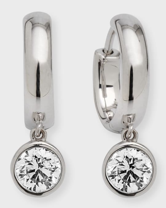 Neiman Marcus Diamonds 18K White Gold Bezel Diamond Huggie Earrings, 1 ...
