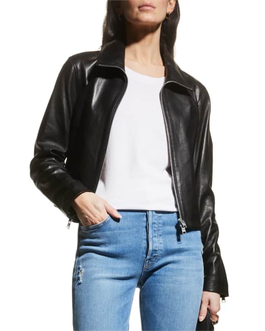FRAME Exposed Zip Lambskin Leather Jacket | Neiman Marcus