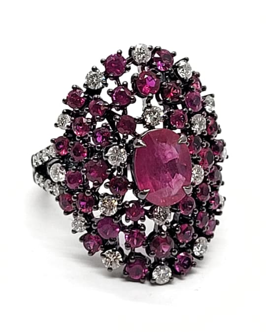 Andreoli 18K White Gold Diamond and Ruby Statement Ring, Size 7 ...