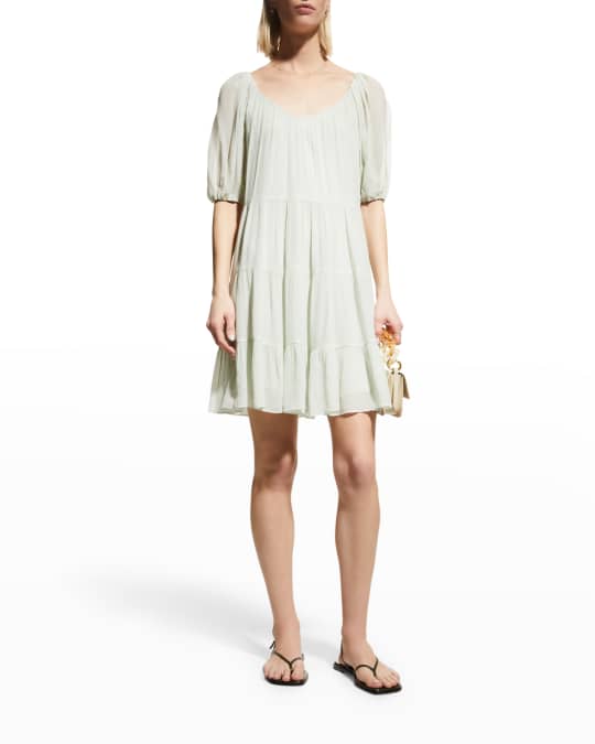 Rebecca Taylor Crinkle Chiffon Tiered Puff-Sleeve Mini Dress | Neiman ...