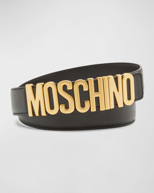 Moschino Men's Leather Logo Buckle Belt | Neiman Marcus
