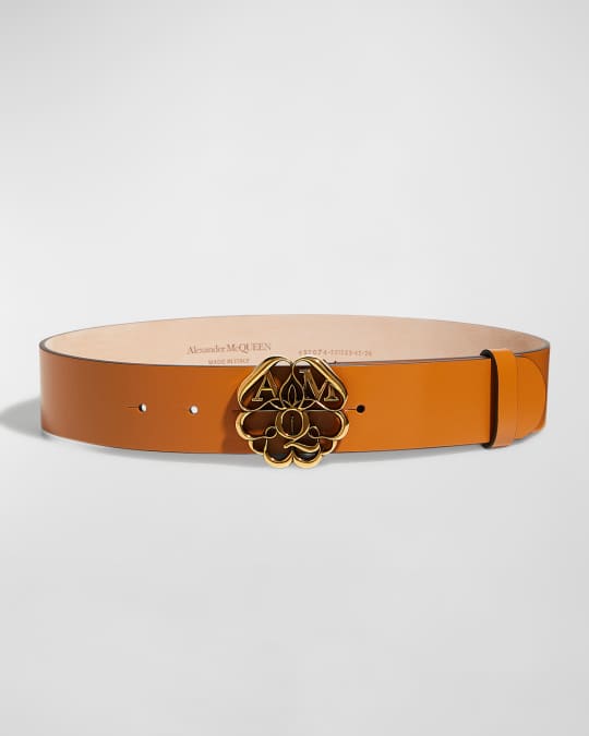 McQueen Seal Buckle Wide Leather Belt | Neiman Marcus