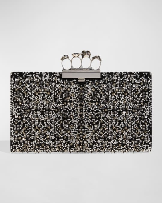 McQueen Skull Four Ring Spike Flat Clutch Bag | Neiman Marcus