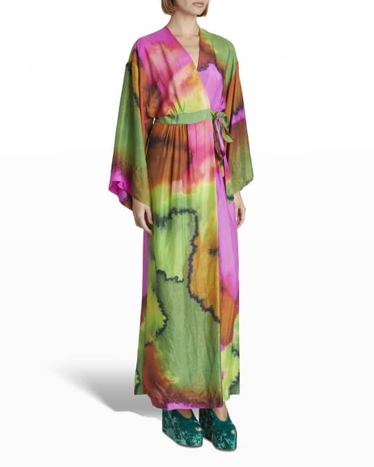 Dries Van Noten Doosey Watercolor Silk Maxi Wrap Dress | Neiman Marcus
