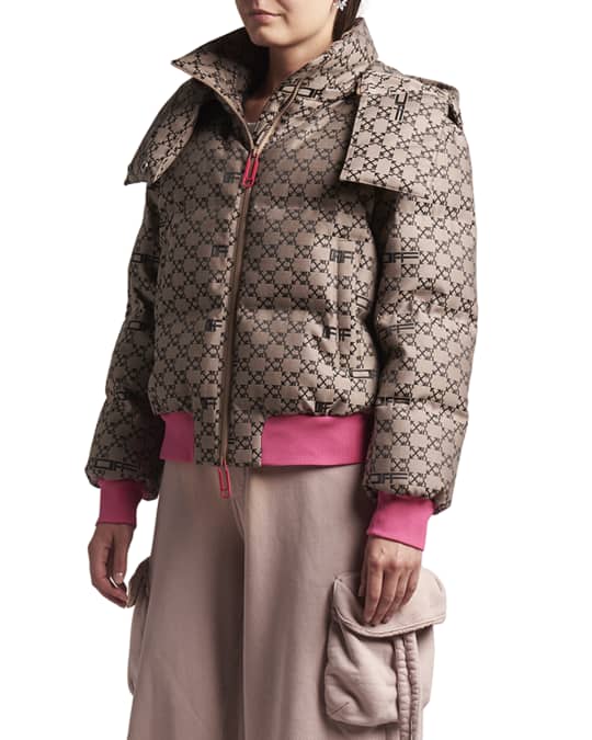 Off-White Arrow Logo Check Puffer Jacket w/ Removable Hood | Neiman Marcus